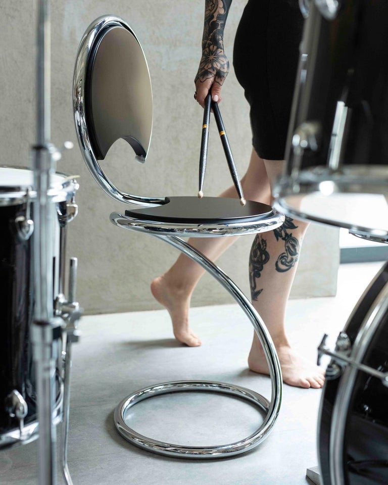 PH Snake Chair, chrome, black painted satin matt, wood seat/back ...