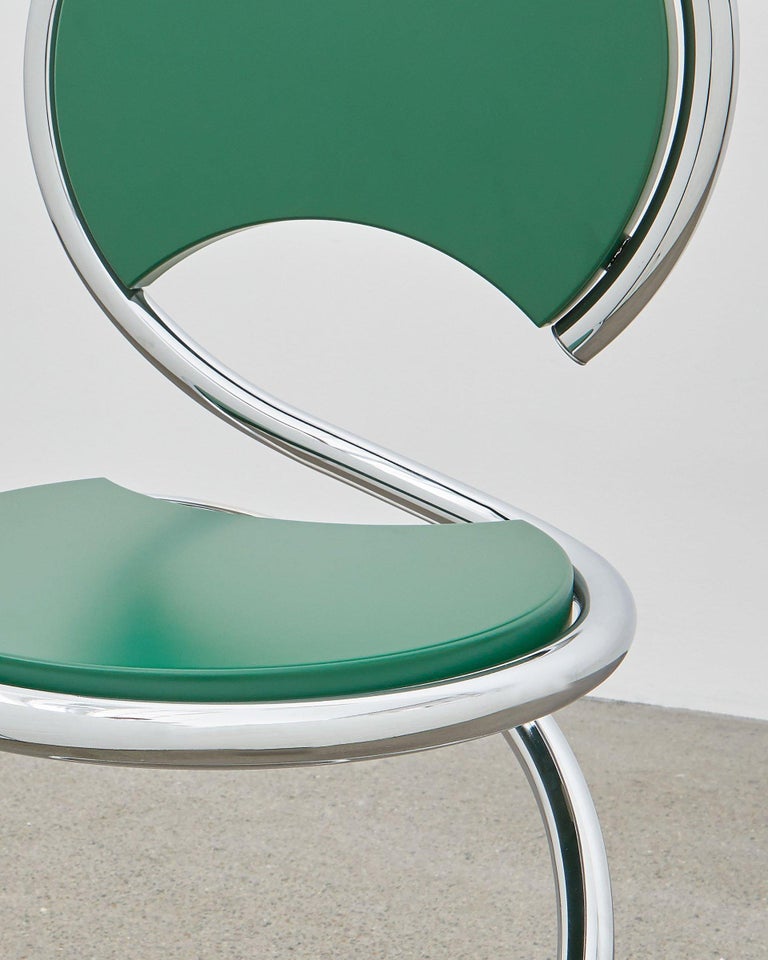PH Snake Chair, Chrome, Green Painted Satin Matt, Wood Seat/Back ...