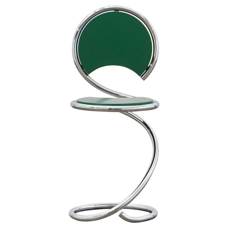PH Snake Chair, Chrome, Green Painted Satin Matt, Wood Seat/Back ...