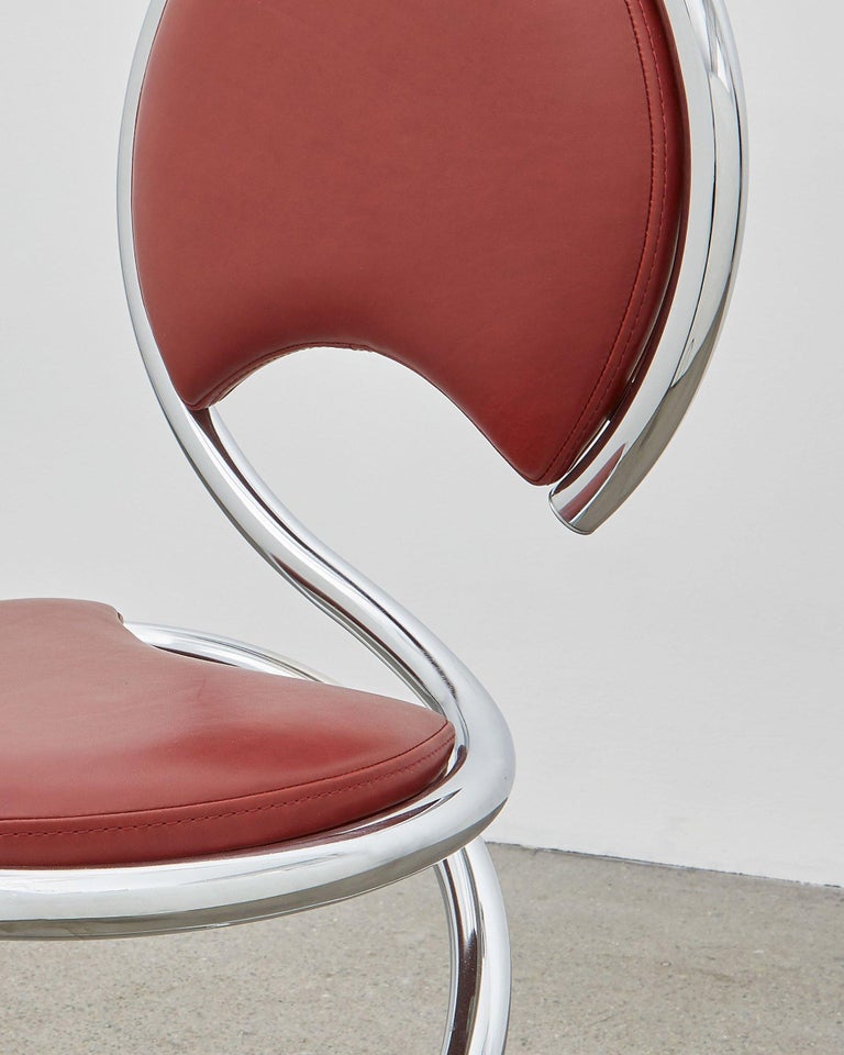 PH Snake Chair, Chrome, Leather Extreme Indianred, Leather Upholstery ...
