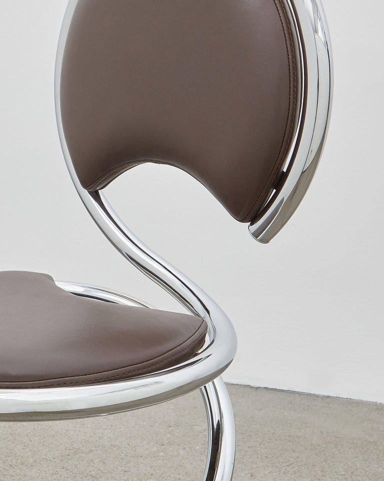 PH Snake Chair, Chrome, Leather Extreme Mocca, Leather Upholstery ...