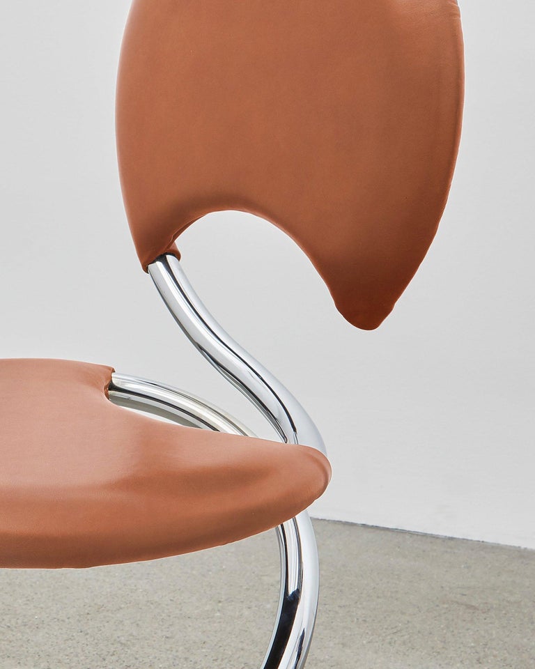 PH Snake Chair, Chrome, Leather Extreme Walnut, Full Leather Upholstery ...