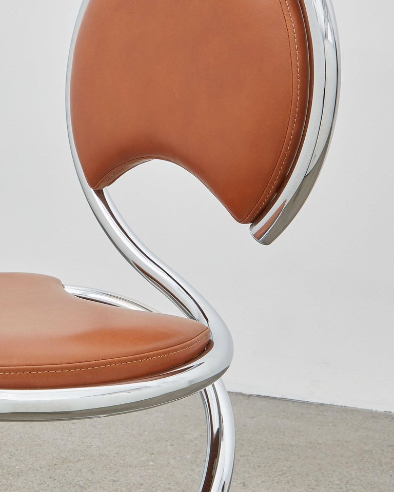 PH Snake Chair, Chrome, Leather Extreme Walnut, Leather Upholstery ...