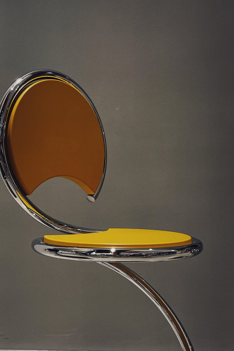 PH Snake Chair, chrome, yellow painted satin matt, wood seat/back ...
