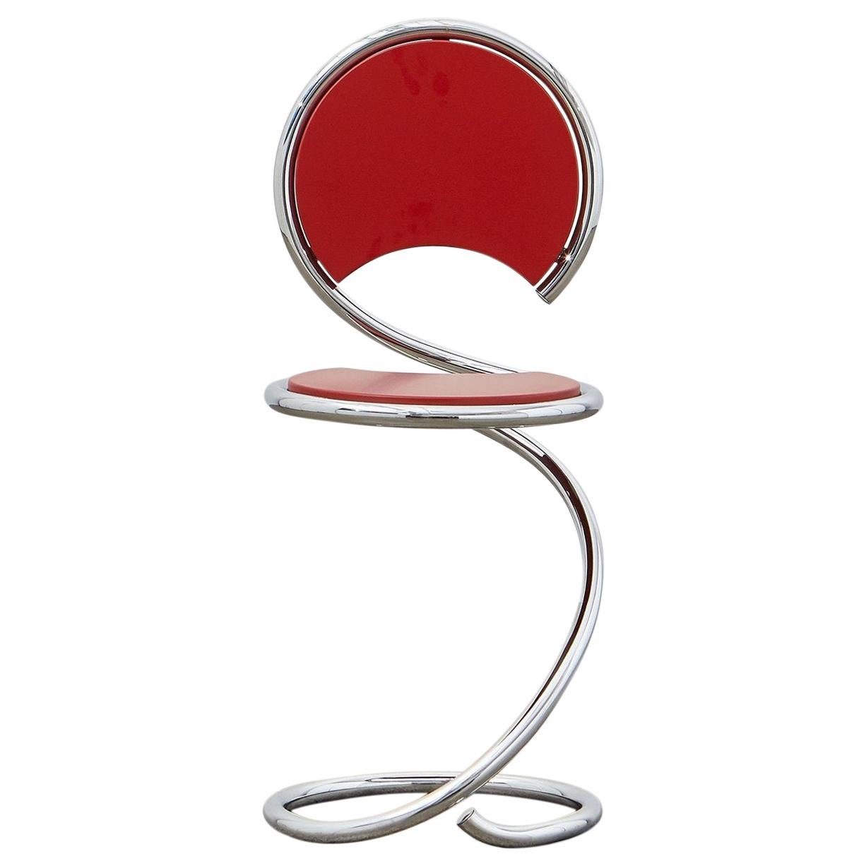 PH Snake Chair, chrome, red painted satin matt, wood seat/back, visible ...