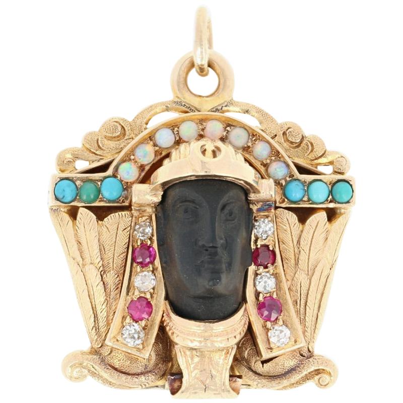 Pharaoh's Bust Pendant, 14 Karat Gold Converted Masonic Shriners Medal ...