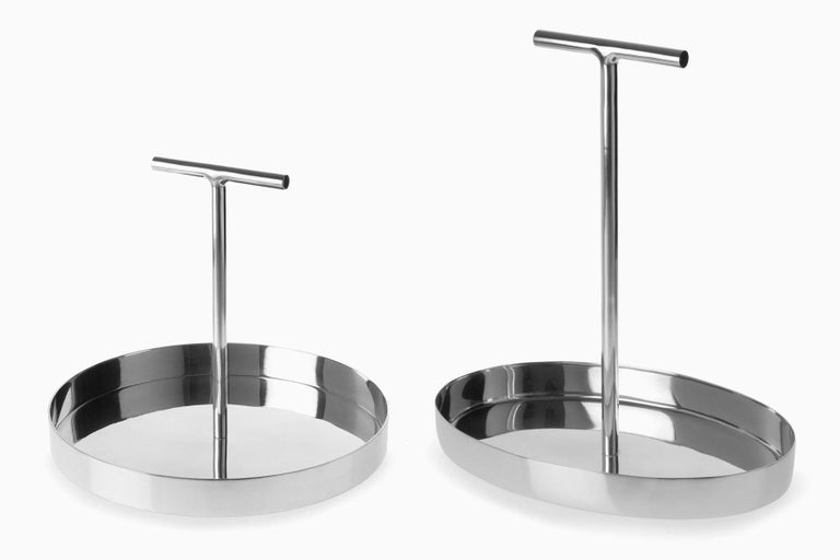 Phil Oval Tray in Polished Aluminium with a T-Shape Handle Designed ...