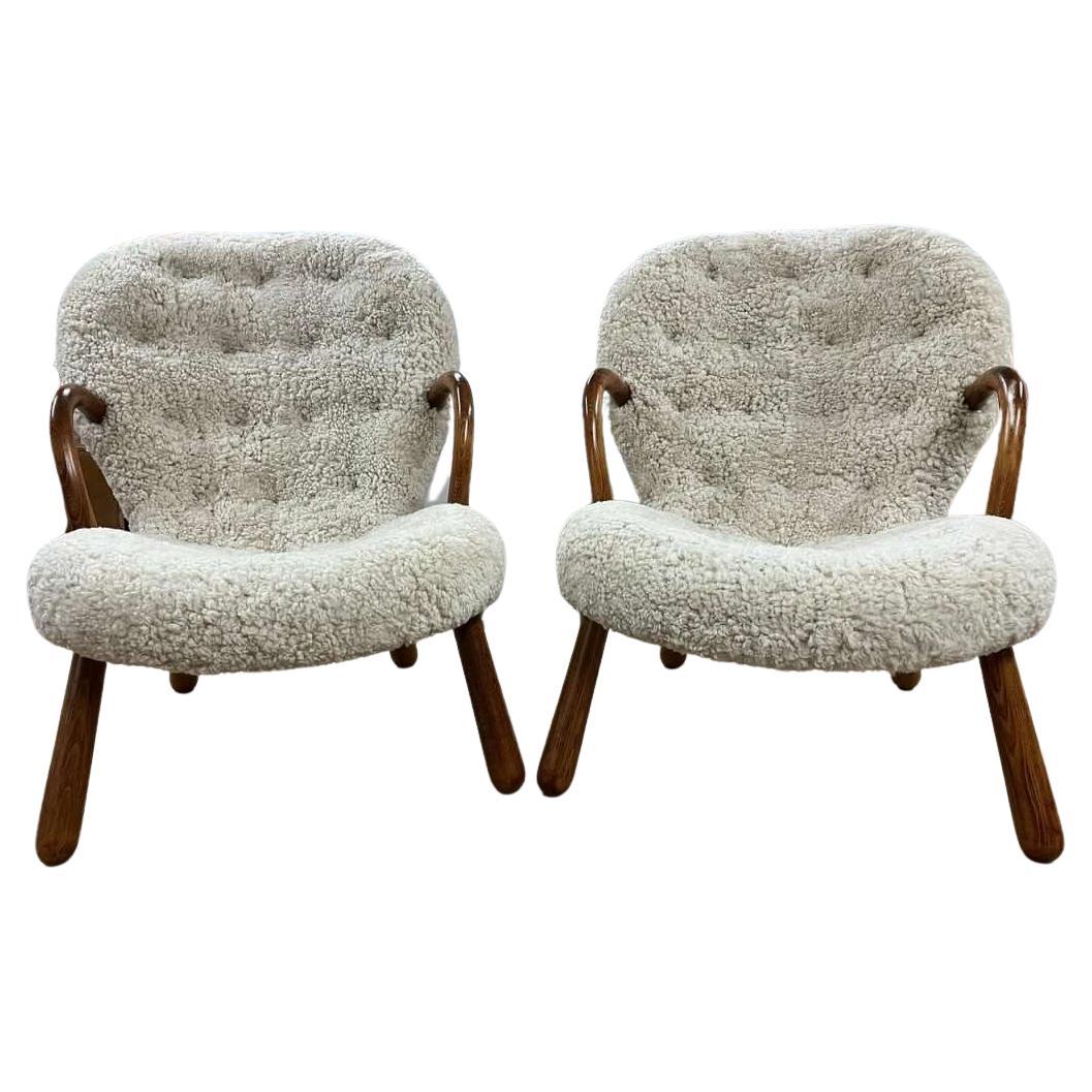 Philip Arctander Pair of 'Clam' Easy Chairs in Beige Sheepskin, 1944 at ...