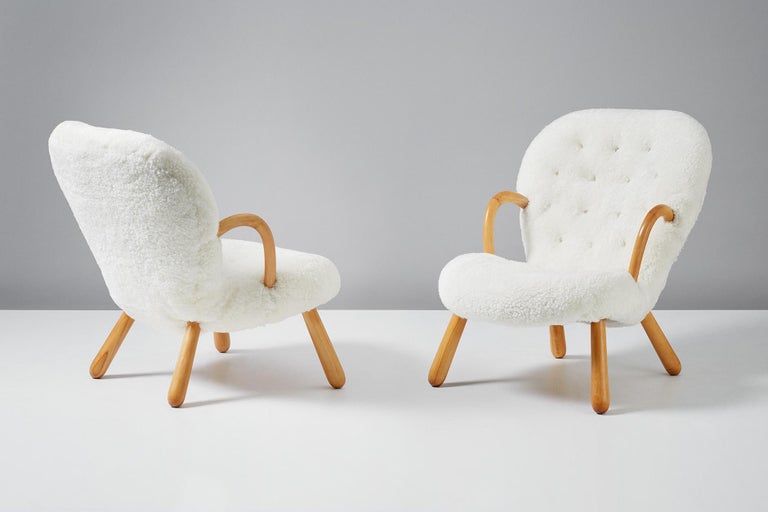 Philip Arctander Pair of Sheepskin Clam Chairs, 1950s at 1stDibs