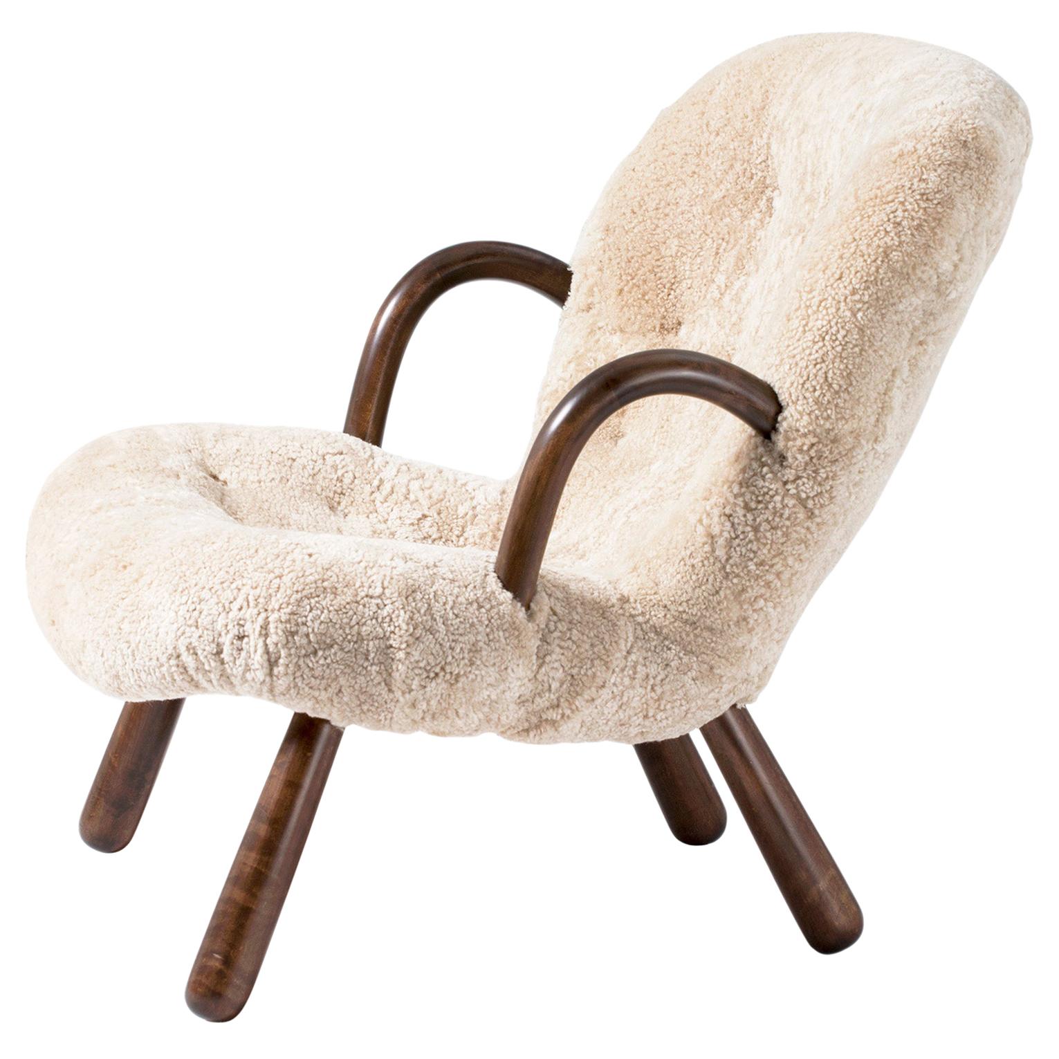 Philip Arctander Sheepskin Clam Chair, 1950s at 1stDibs