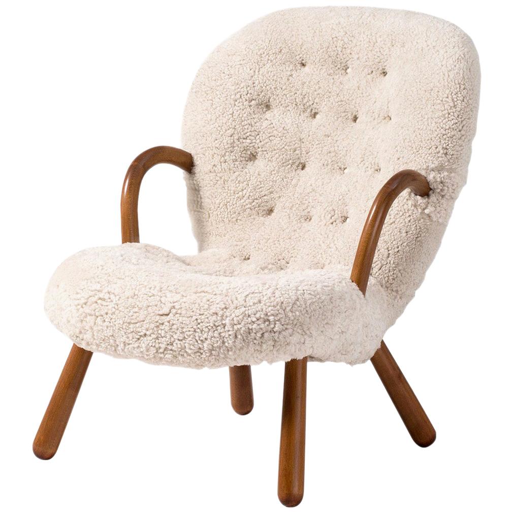 Philip Arctander Sheepskin Clam Chair, 1950s at 1stDibs