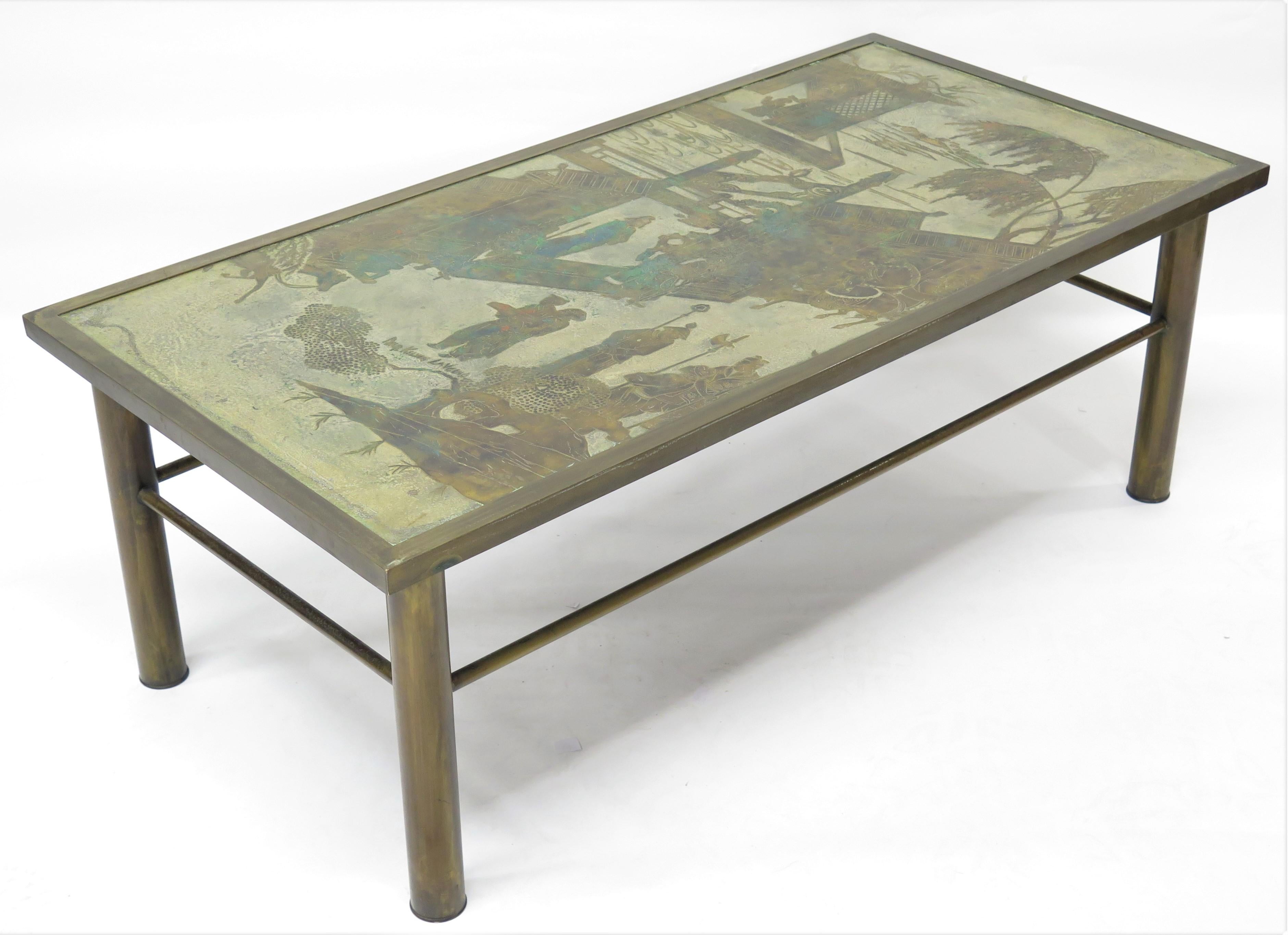Philip and Kelvin LaVerne Etched Bronze Cocktail Table For Sale at 1stDibs