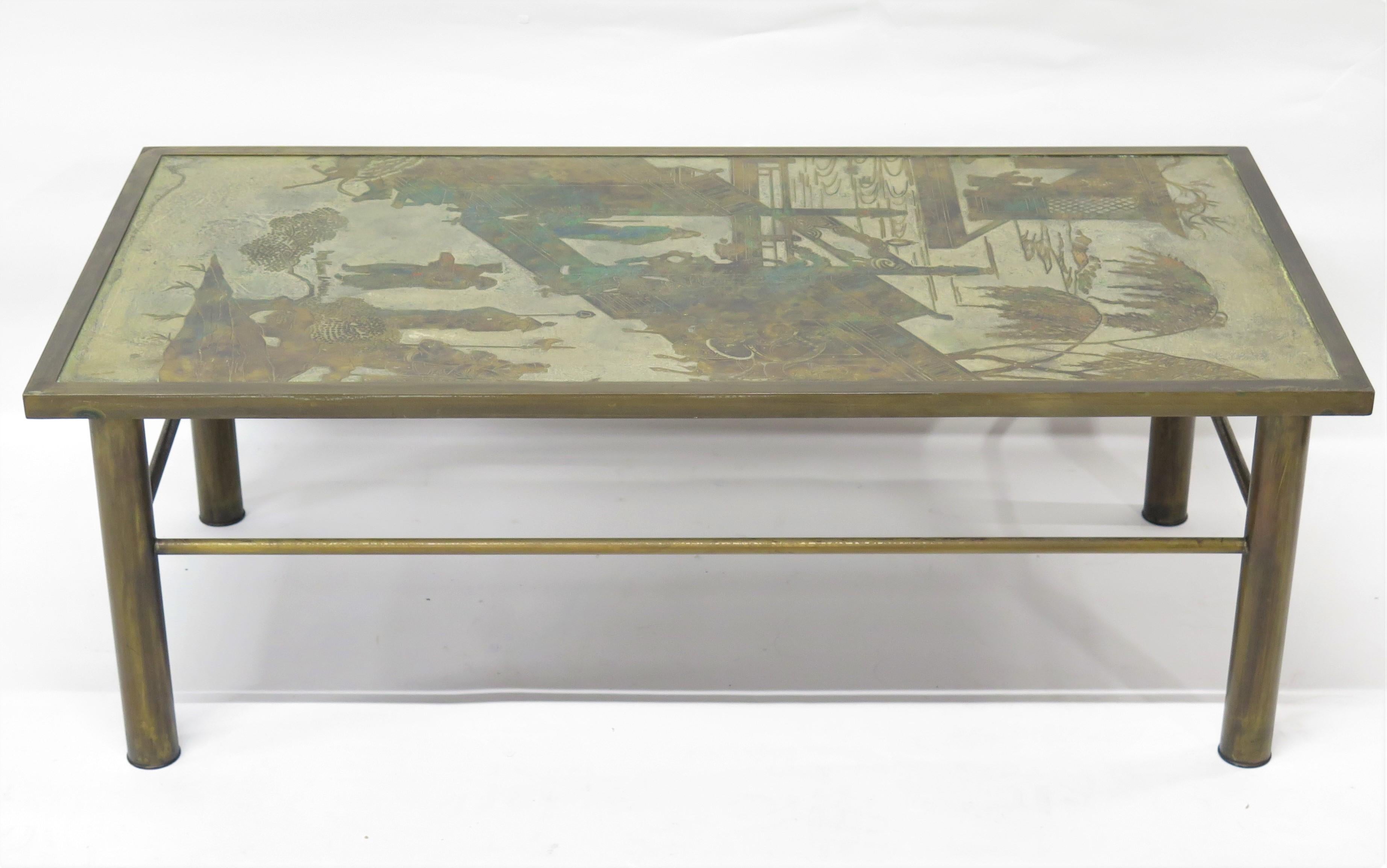 Philip and Kelvin LaVerne Etched Bronze Cocktail Table For Sale at 1stDibs
