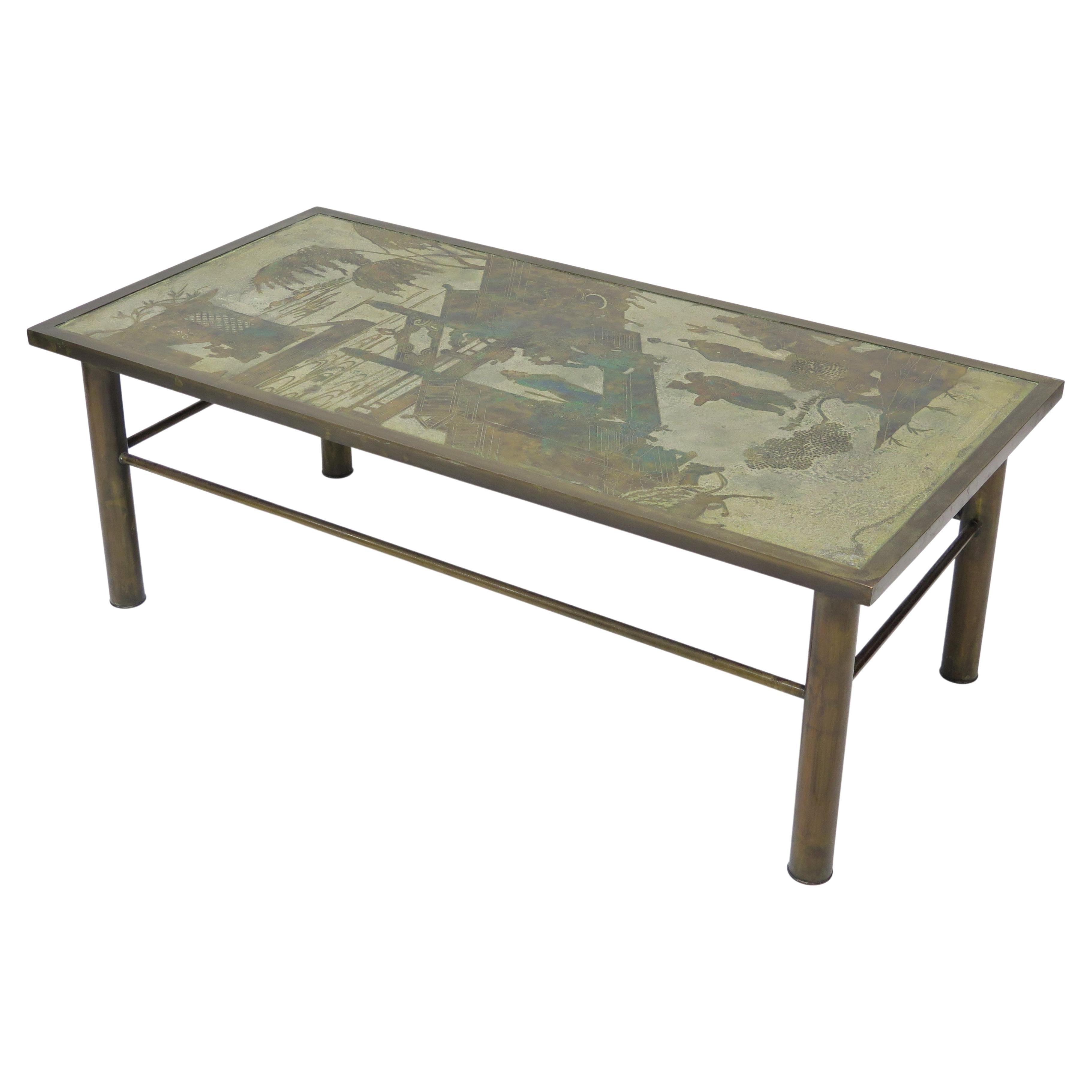 Philip and Kelvin LaVerne Etched Bronze Cocktail Table For Sale at 1stDibs