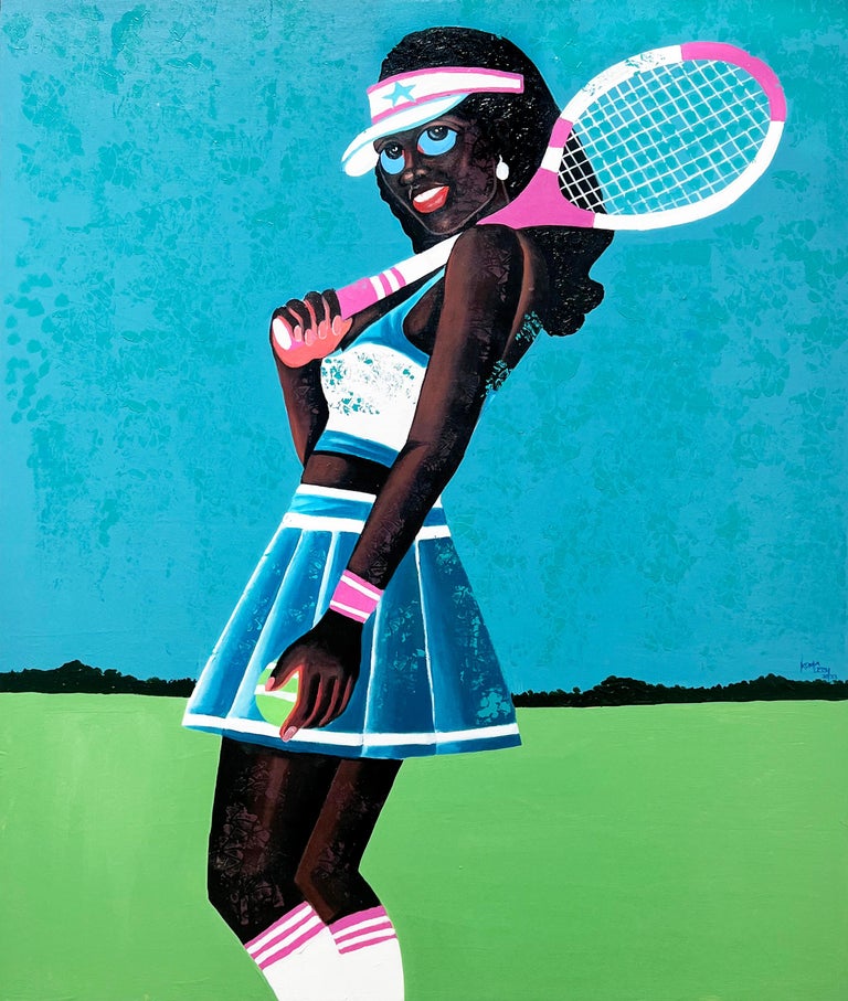 Philip Letsu - "Pose With My Racket" - Colourful Figurative Painting by ...