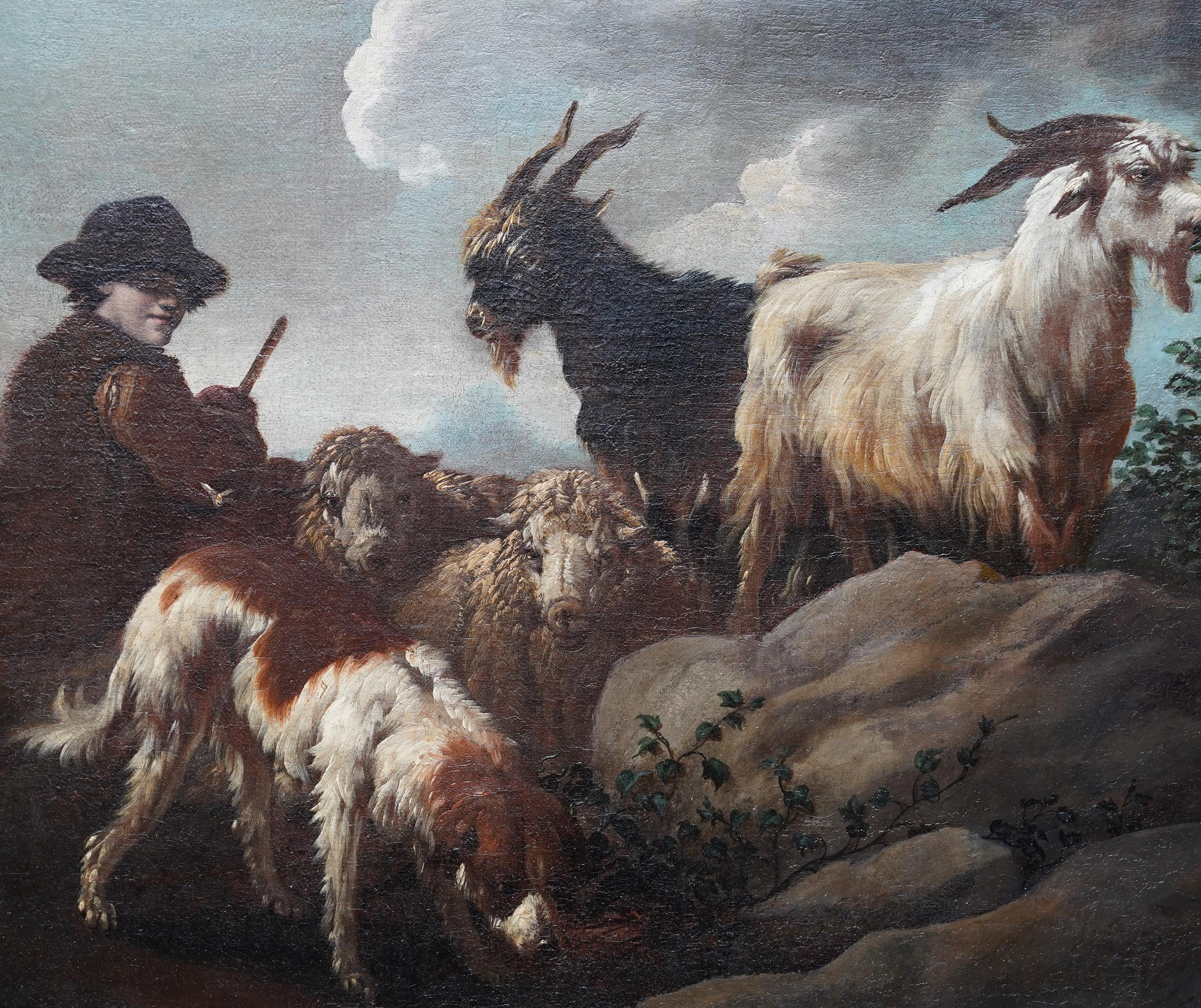Pastoral Scene with Shepherd and Animals - Old Master c 1700 art oil ...