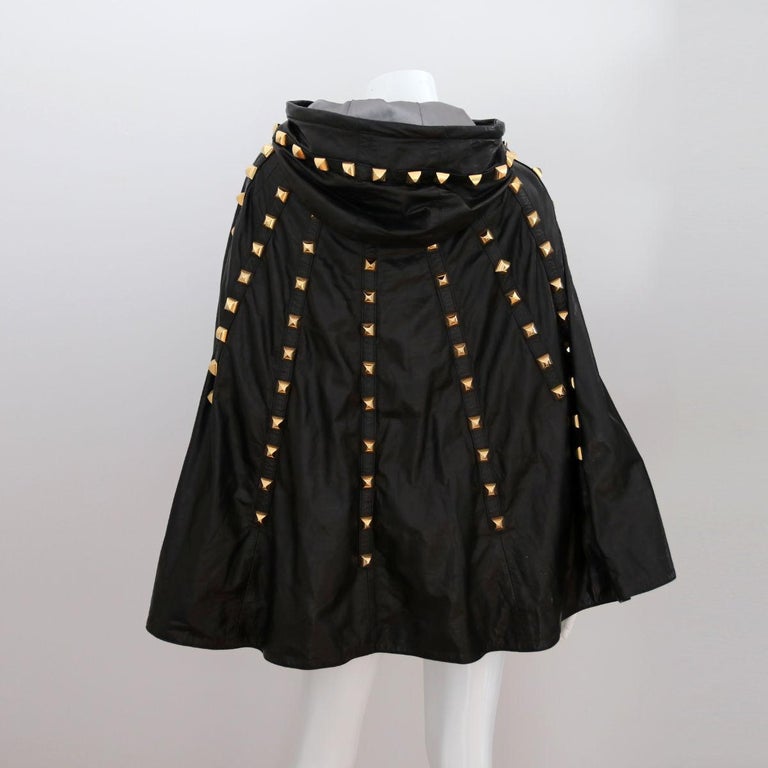 PHILIPP PLEIN 2010s Black Leather Cape / Poncho With Hood And Studs For ...