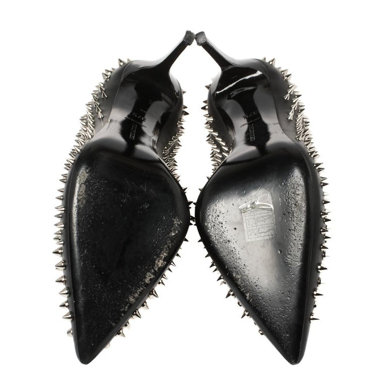 Philipp Plein Black Leather Spiked Taylor Pumps Size 37.5 at 1stDibs