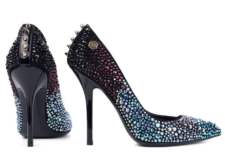 Philipp Plein Black Red Pointed Leather Predator Pumps at 1stDibs