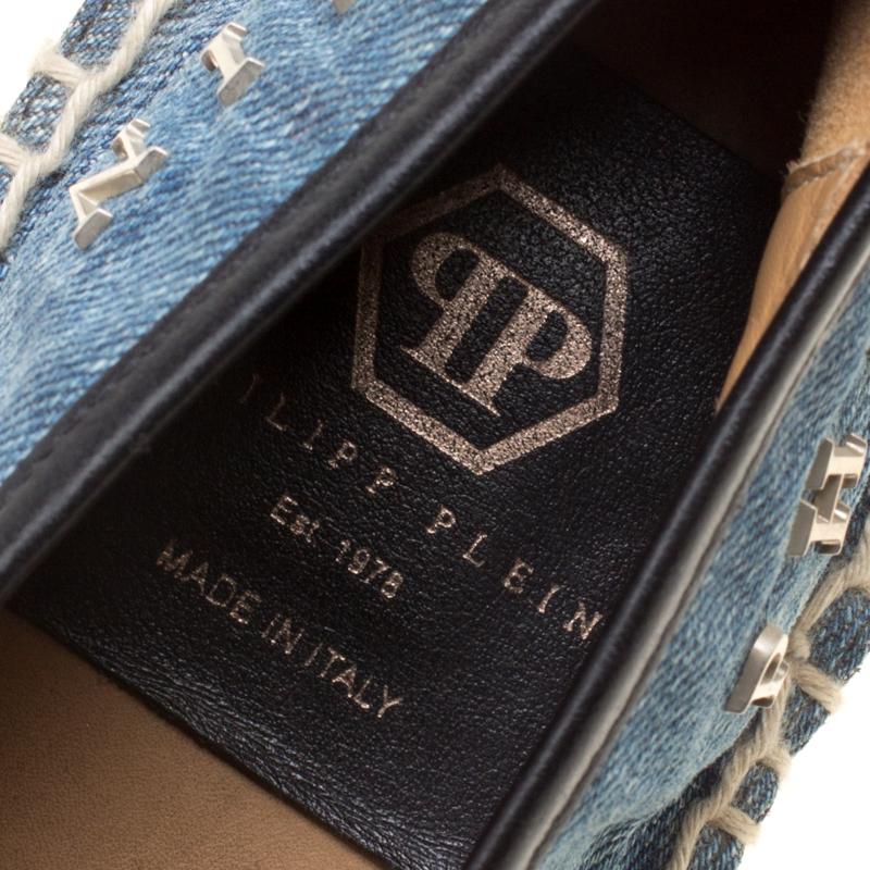Philipp Plein Blue/Black Denim and Leather New York Espadrilles Size 40 ...