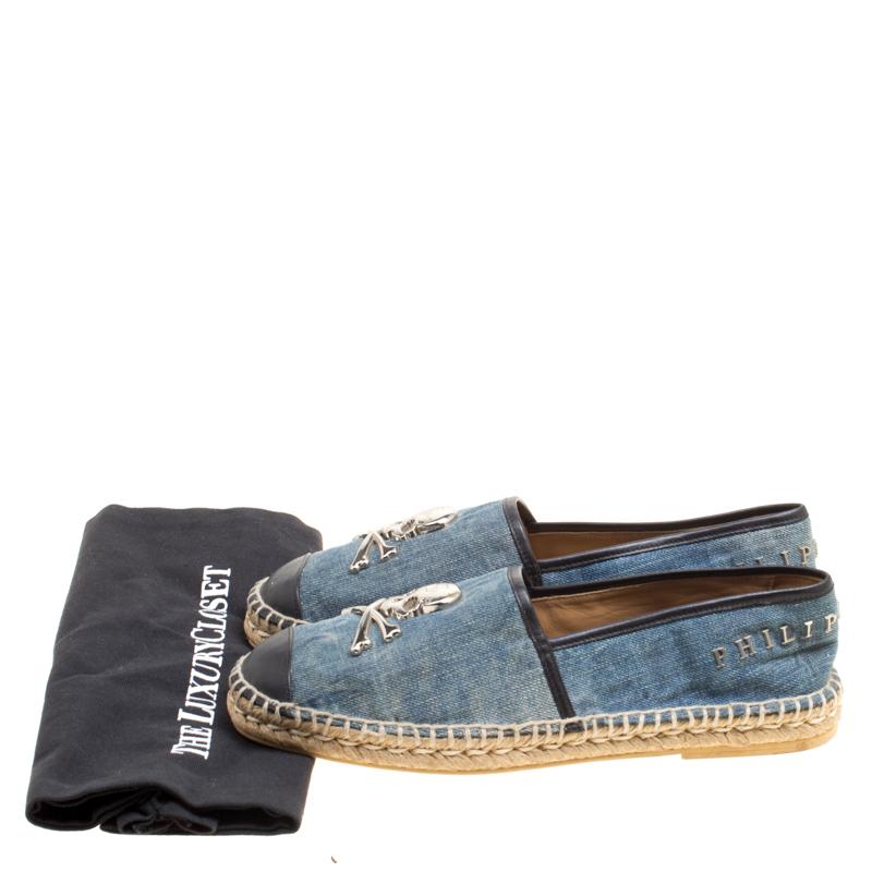 Philipp Plein Blue/Black Denim and Leather New York Espadrilles Size 40 ...