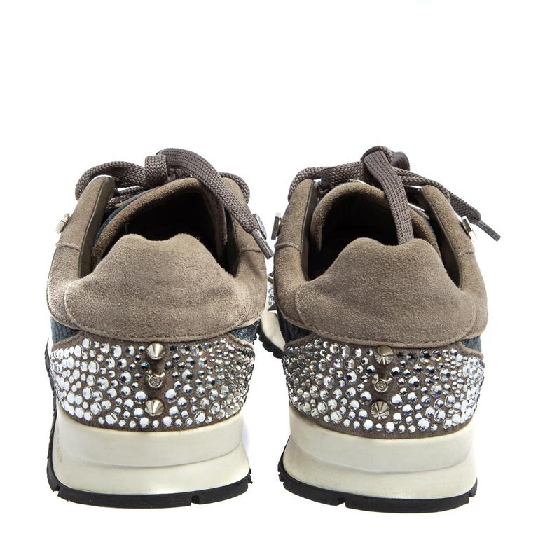 Philipp Plein Grey/Blue Suede and Velvet Spike Embellished Sneakers ...