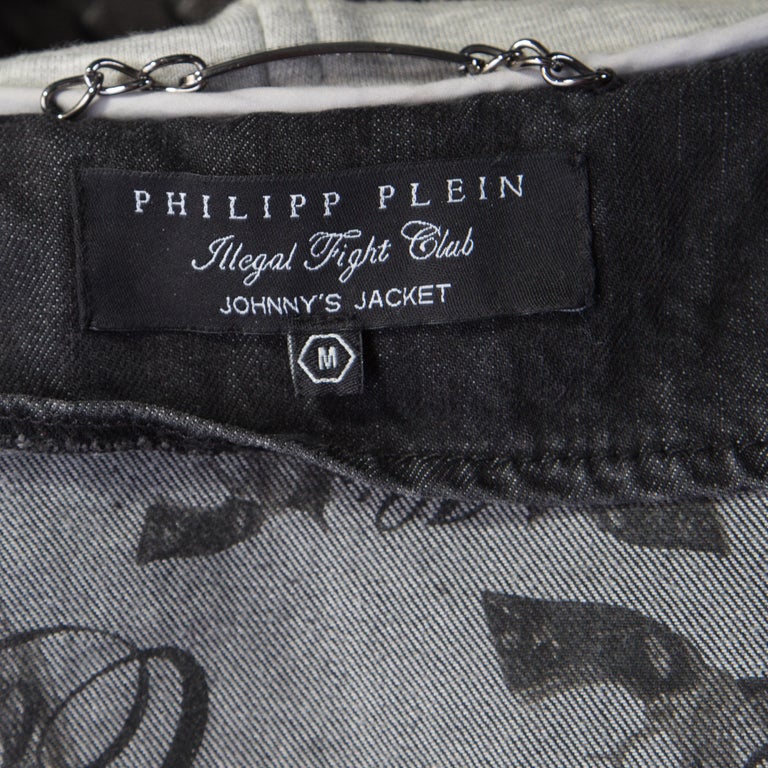 Philipp Plein Illegal Fight Club Black Textured Leather and Denim ...