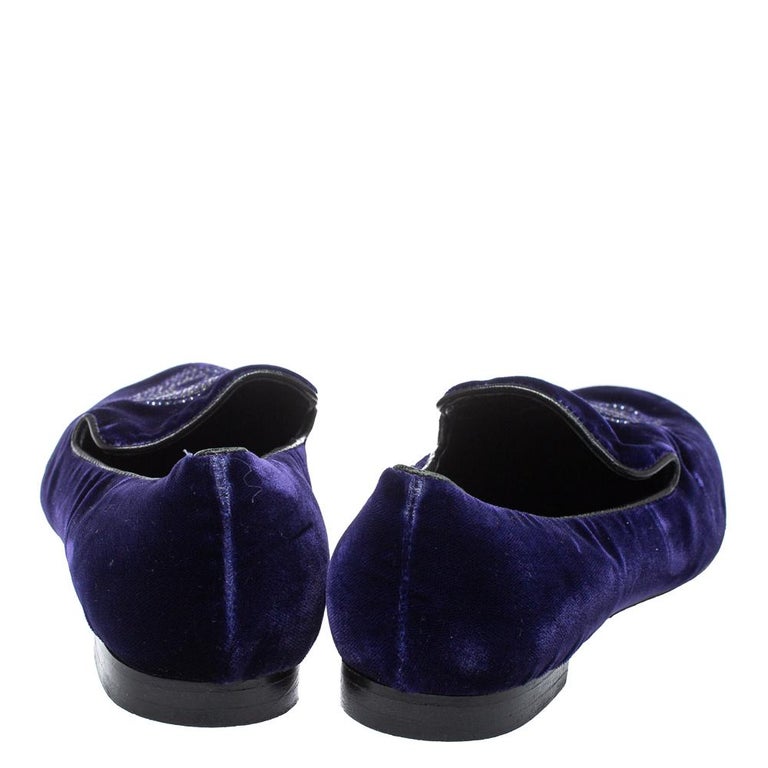 Philipp Plein Purple Velvet Crystal Skull Smoking Slippers Size 35 at ...