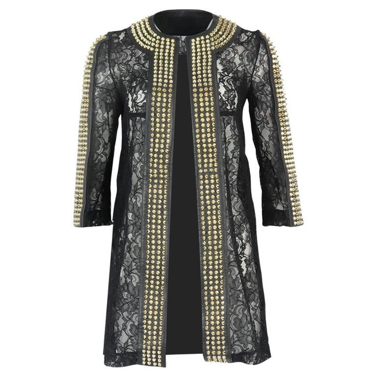 Philipp Plein Studded Leather Trimmed Corded Lace Coat Small For Sale ...