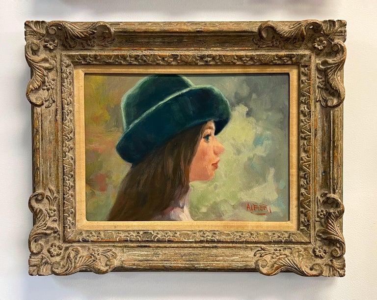 Philippe Alfieri Oil Painting of Girl with Hat For Sale at 1stDibs