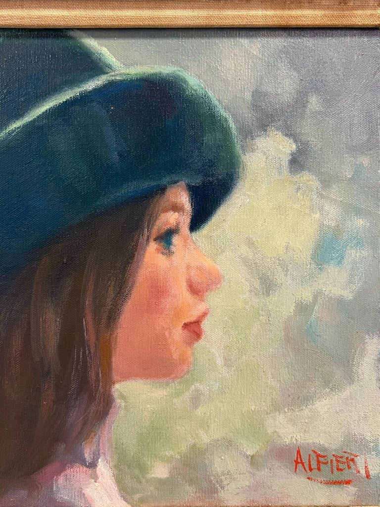 Philippe Alfieri Oil Painting of Girl with Hat For Sale at 1stDibs