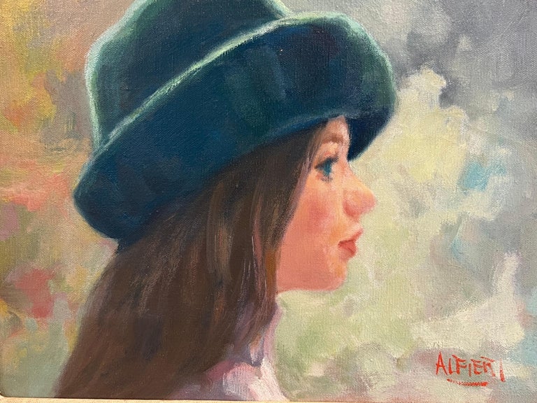 Philippe Alfieri Oil Painting of Girl with Hat For Sale at 1stDibs