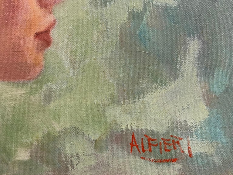 Philippe Alfieri Oil Painting of Girl with Hat For Sale at 1stDibs