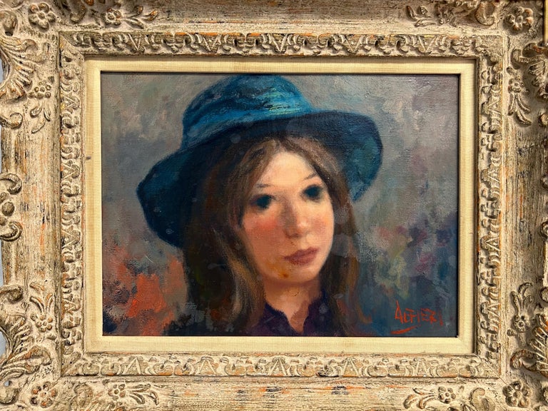 Philippe Alfieri Oil Painting of Young Girl with Hat For Sale at 1stDibs