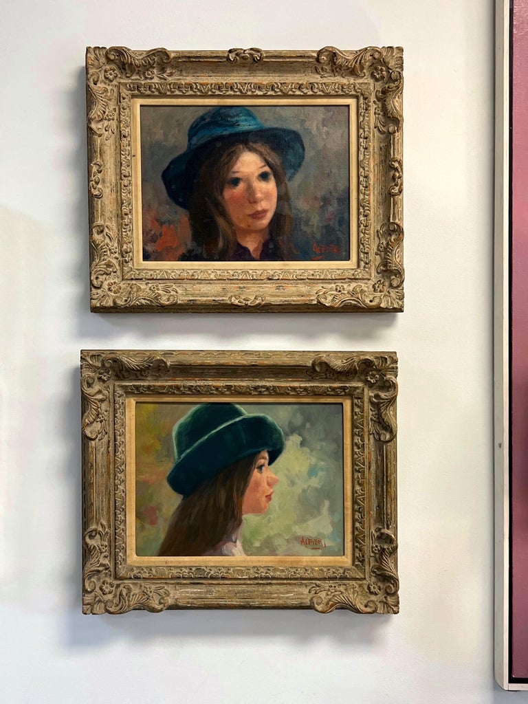 Philippe Alfieri Oil Painting of Young Girl with Hat For Sale at 1stDibs