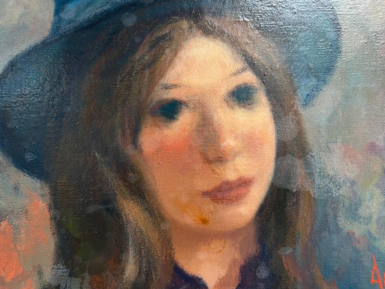 Philippe Alfieri Oil Painting of Young Girl with Hat For Sale at 1stDibs