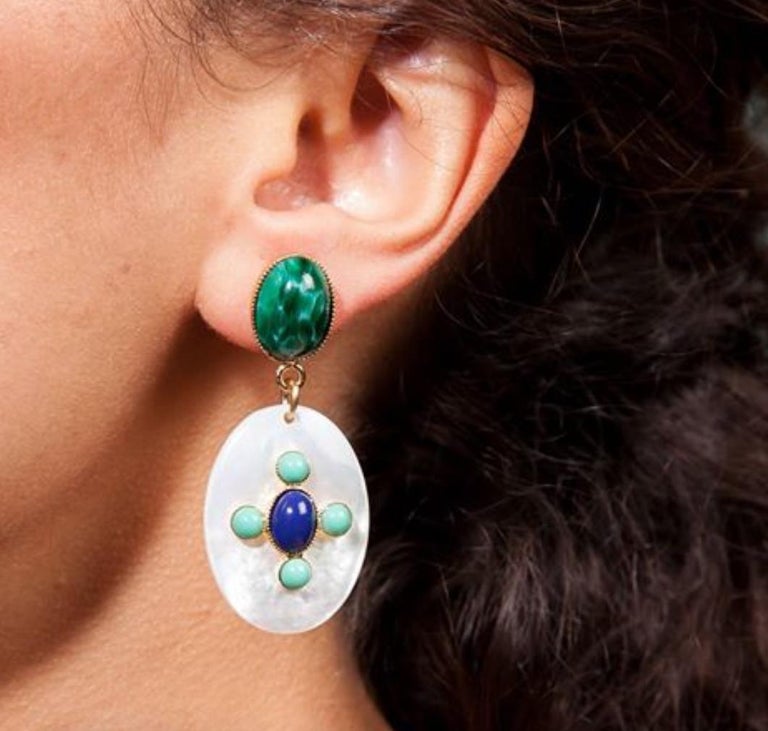 Philippe Ferrandis Mother of Pearl Pierced Earrings at 1stDibs