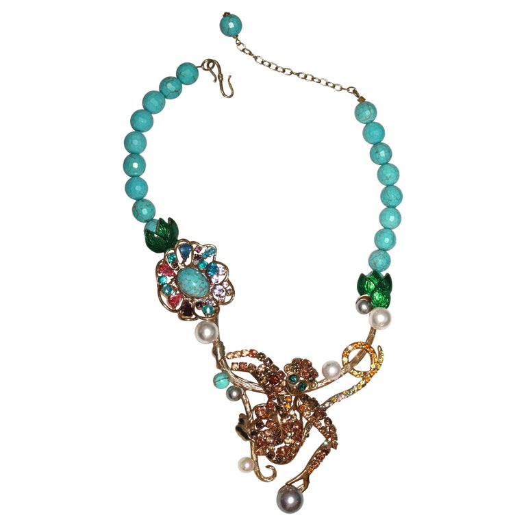 Philippe Ferrandis - Choker singe en turquoise, émail et cristal ...