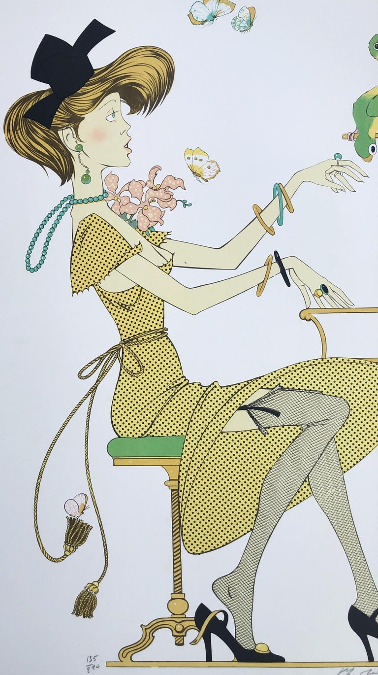 Philippe Henri Noyer - Young Lady with Parrots - Original Lithograph ...