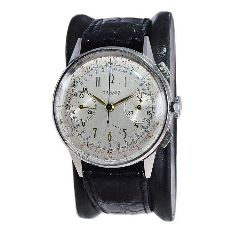 Philippe Stainless Steel Art Deco Chronograph Manual Watch, 1930s For ...