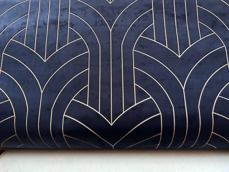 Phillip Jeffries Navy Blue and Gold Velvet Cocoon Wallpaper, Lasercut ...