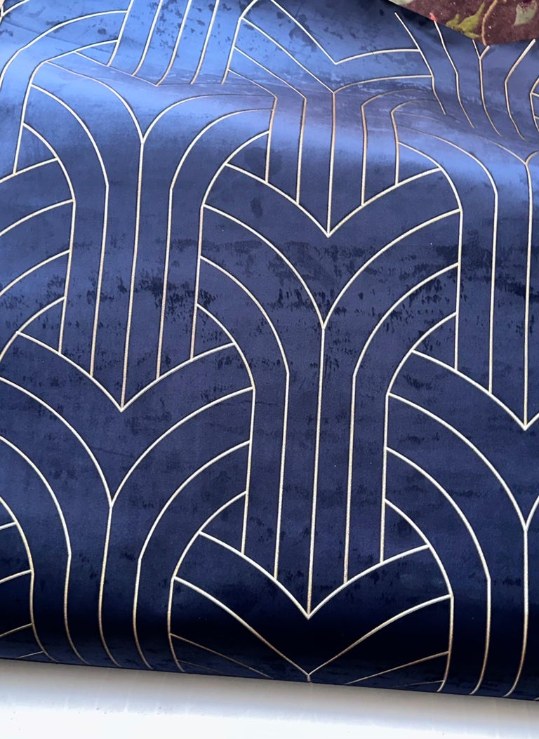 Phillip Jeffries Navy Blue and Gold Velvet Cocoon Wallpaper, Lasercut ...