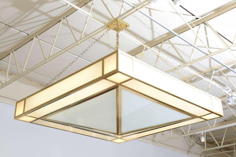 Phillip Johnson American Modern White Glass and Brass Geometric ...