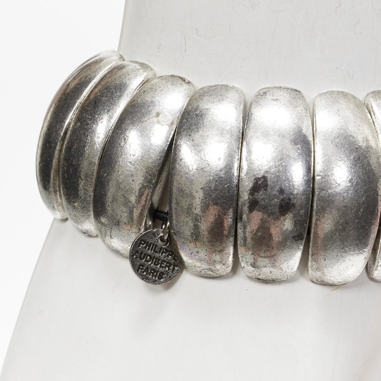 PHILLIPE AUDIBERT antique silver logo plate cuff elastic bracelet For ...