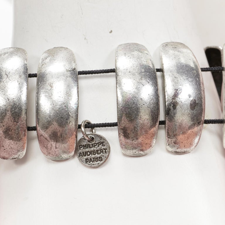 PHILLIPE AUDIBERT antique silver logo plate cuff elastic bracelet For ...