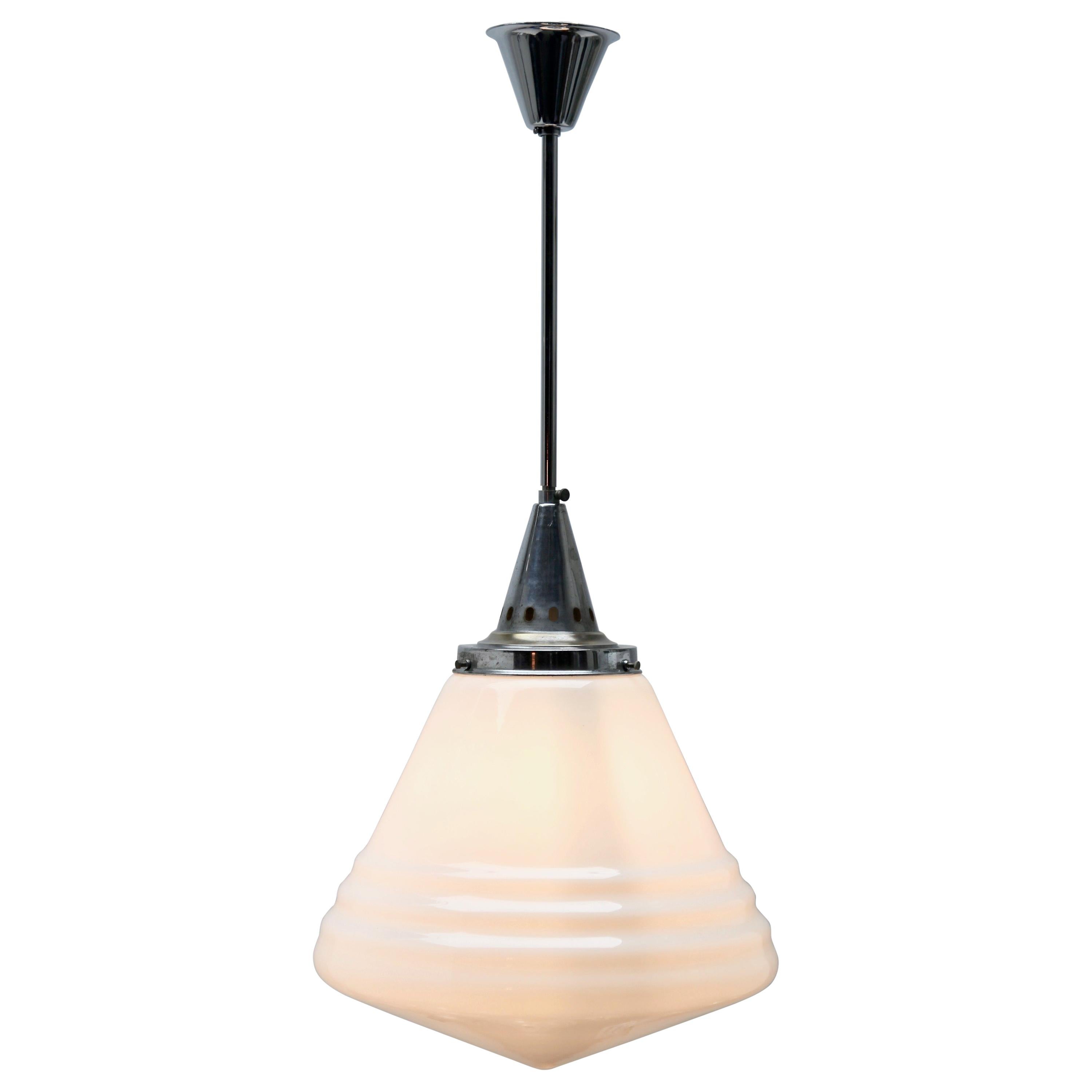 Phillips Pendant Stem Lamp with Large Stepped Opaline Shade, 1930s ...