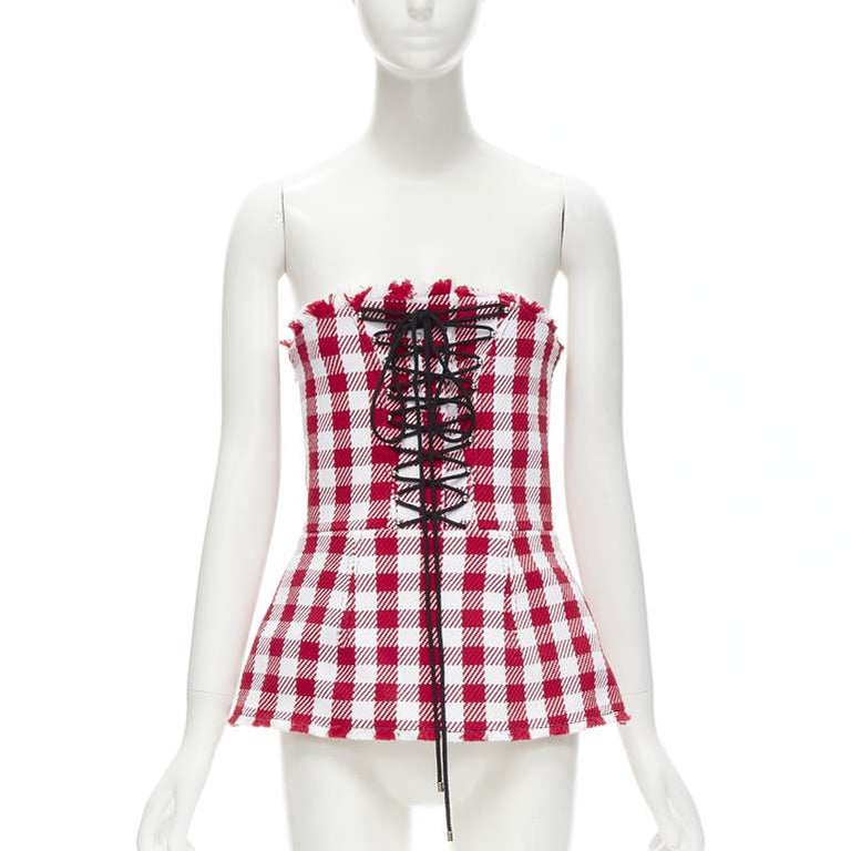 PHILOSOPHY DI LORENZO SERAFINI red white tartan plaid corset top IT40 S ...