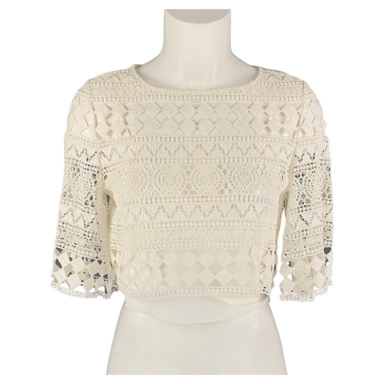 PHILOSOPHY Size 2 White Cotton Crochet Cropped Blouse For Sale at 1stDibs
