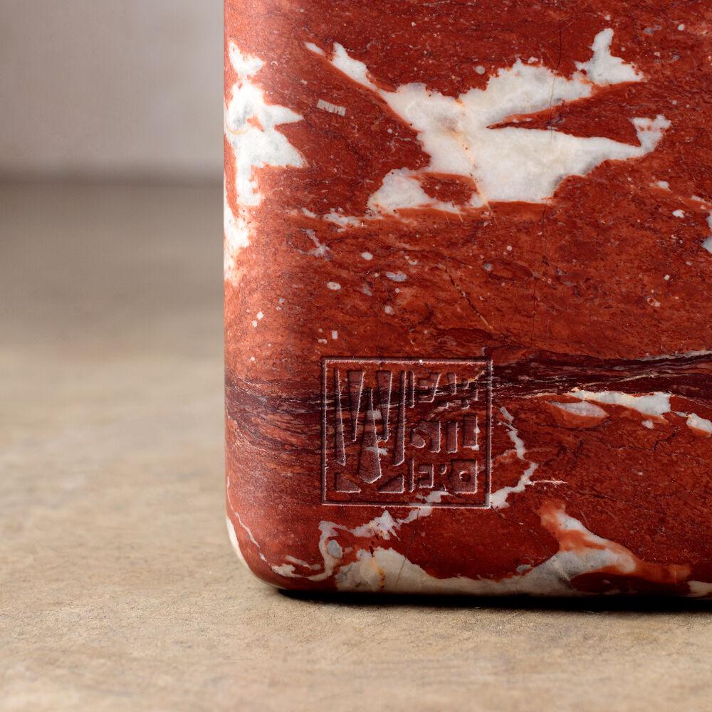 Phobos Stool Sculpture in Rossa Francia Red Marble with Brass by Kelly ...