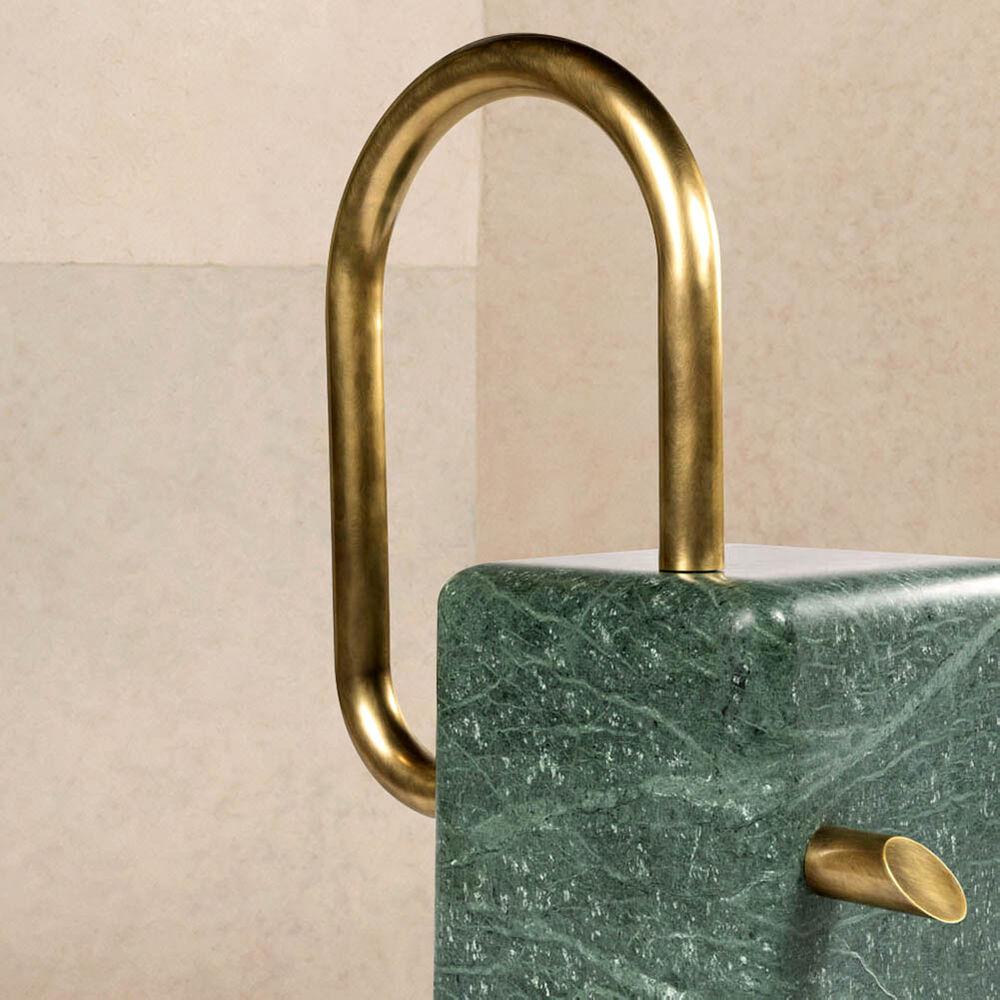 Phobos Stool Sculpture in Rossa Francia Red Marble with Brass by Kelly ...